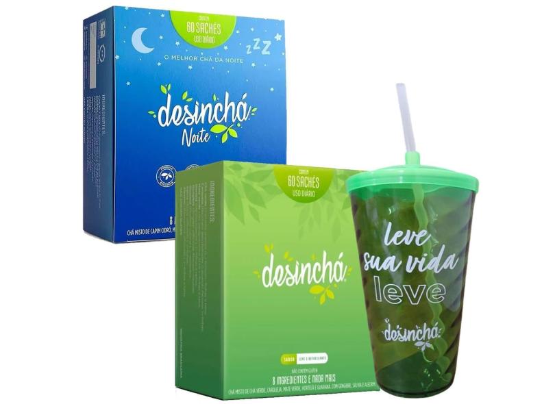 Desinchá 60 Sachês + Desinchá Noite 60 Sachês + Copo Desinchá com o ...