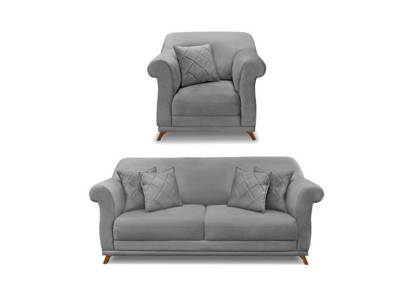 Kit Poltrona E Sofá Living 2 Lugares 1,80M Vênus Veludo Cinza Grafite ...