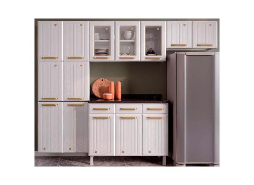 Kit de Cozinha Completa 4 Peças Diamante 3 Portas Vidro (2 Armários + 1 ...