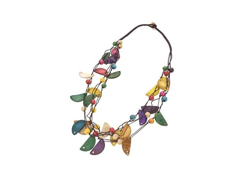 Tendycoco Colar com contas de madeira de várias camadas Boho Colar com ...
