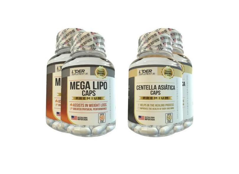 Mega Lipo 60 Caps + Centella Asiatica 60 Caps 500Mg- 4 Potes - Lider V ...