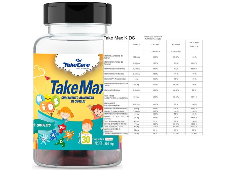 Take max kids suplemento alimentar 30 cápsulas - take care em Promoção ...