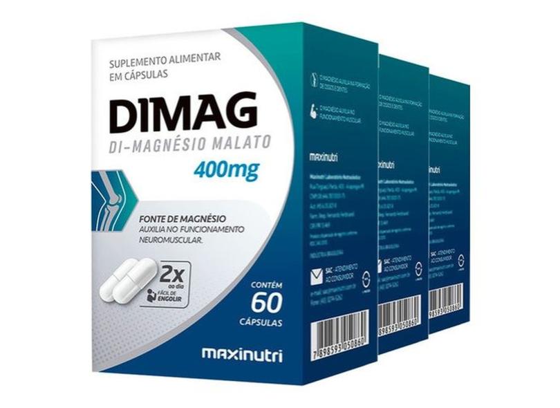 Dimag Magnésio Dimalato Maxinutri 400mg 3x60 - 180 Cápsulas em Promoção ...