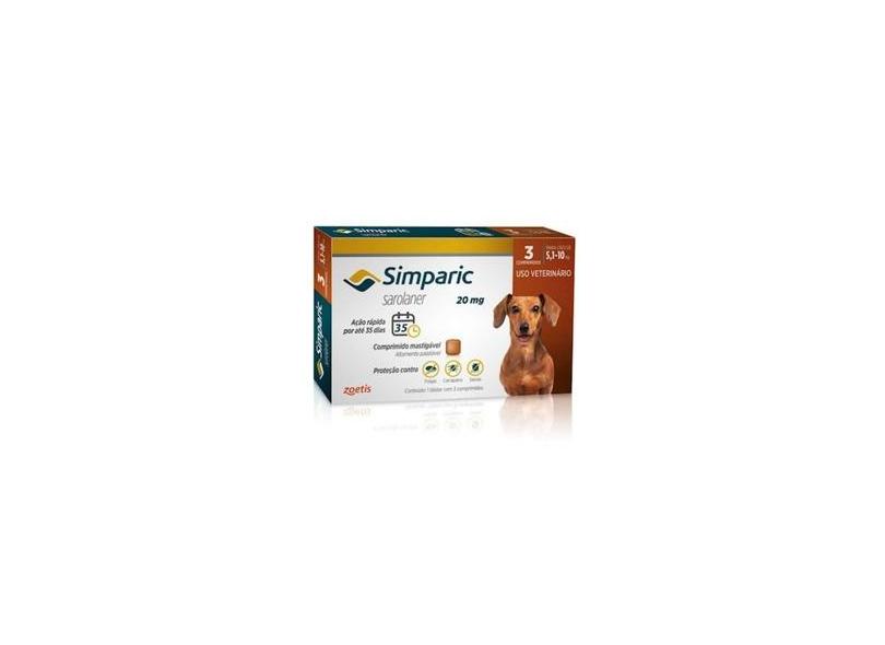 Simparic 20mg Antipulgas Cães 5 A 10 Kg Caixa 3 Comprimidos Zoetis com ...