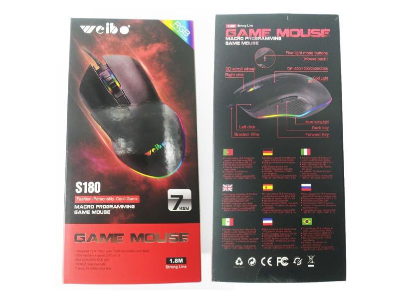 Mouse Gamer RGB Weibo S180 Alto Desempenho 800 a 3200 DPI e 7 Estilo de ...