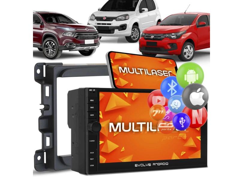 Central Multimídia Evolve Infinity Multilaser MP5 Moldura 2Din 7" Toro Mobi Uno Espelha Android ...