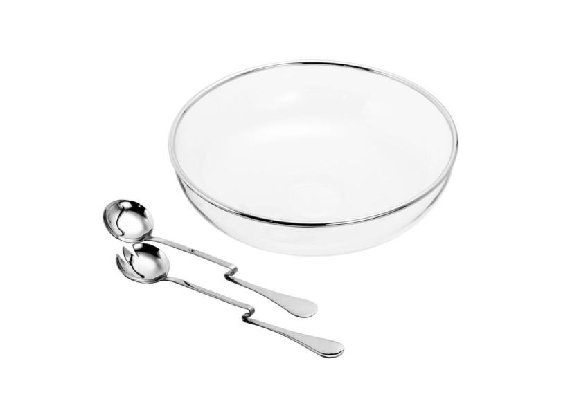 Saladeira De Vidro Com Aro E Talheres De Aço Inox Nice 35Cm com o ...