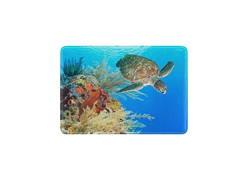 Capa protetora de couro para passaporte Cooper Girl Sea Turtle Among ...