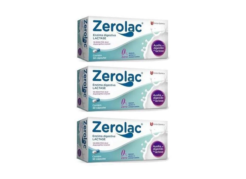 Kit 3 Zerolac Enzima Lactase 10.000 30 Caps Zero Açúcar - UNIAO QUIMIC ...