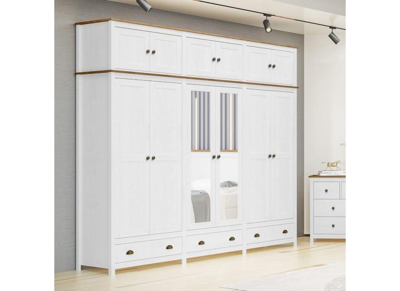 Guarda-Roupa Casal 12 Portas 3 Gavetas Topázio Branco/Freijó Madeira ...