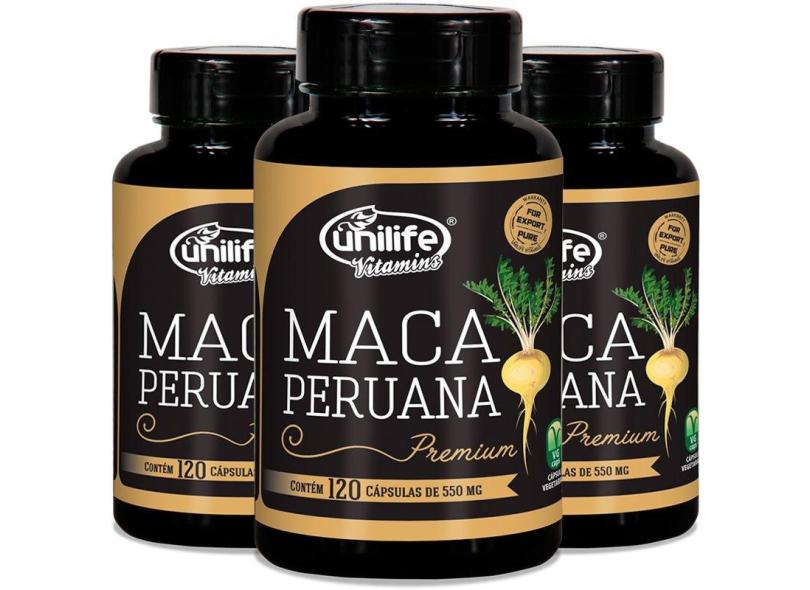 Kit 3 Maca peruana Premium 550mg - Unilife - 120 cápsulas com o Melhor ...