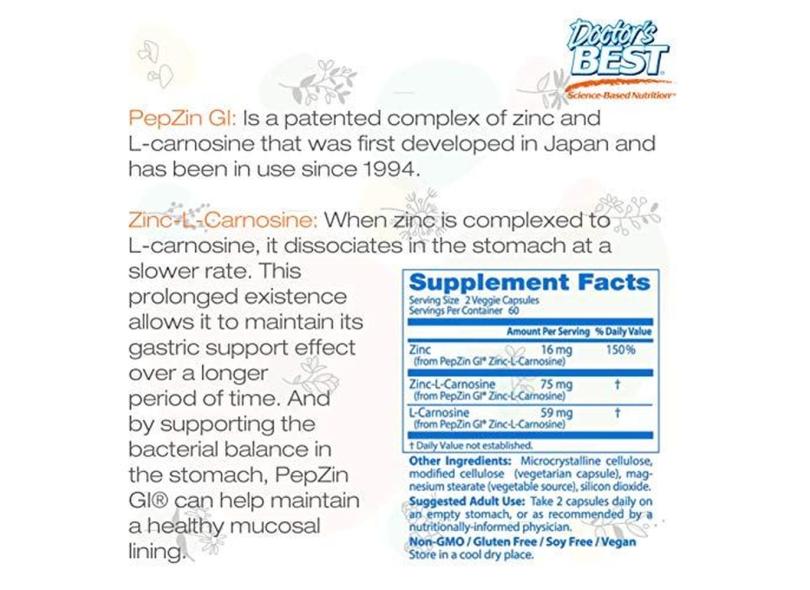 PepZin GI Complexo de Zinco-L-Carnosina Doctors Best - 120 Cápsulas ...