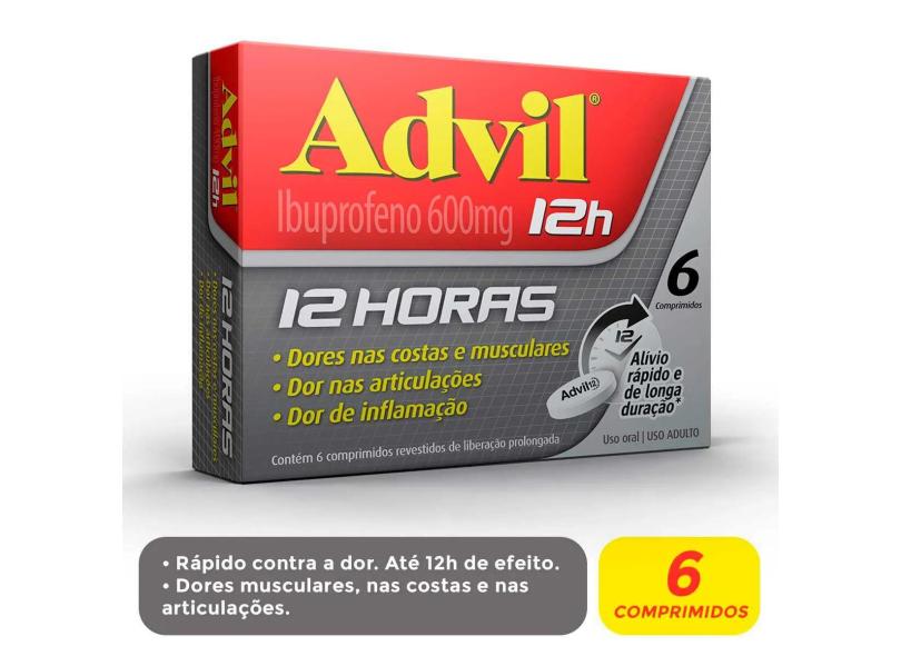 Advil 12 Horas 600Mg 6 Comprimidos Revestidos De Liberacao Prolongada ...