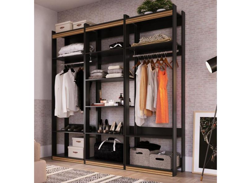 Guarda Roupa Aberto Closet 2 Modulos Cabideiro 1 Modulo Prateleira Wood ...