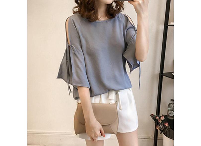 Versão coreana da gravata-borboleta dividida com camisa de chiffon de ...