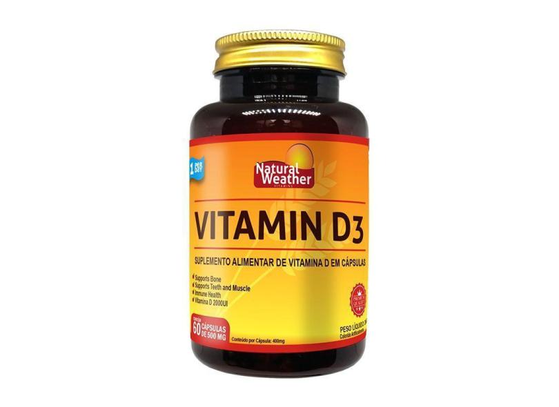 VITAMIN D3 - Natural Weather Suplemento alimentar de vitamina 60 Cápsulas de 500mg com o Melhor ...