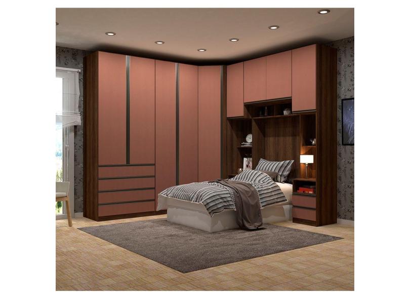 Guarda Roupa de Canto Solteiro 9 Portas 8 Gavetas Nogueira Dourado com ...