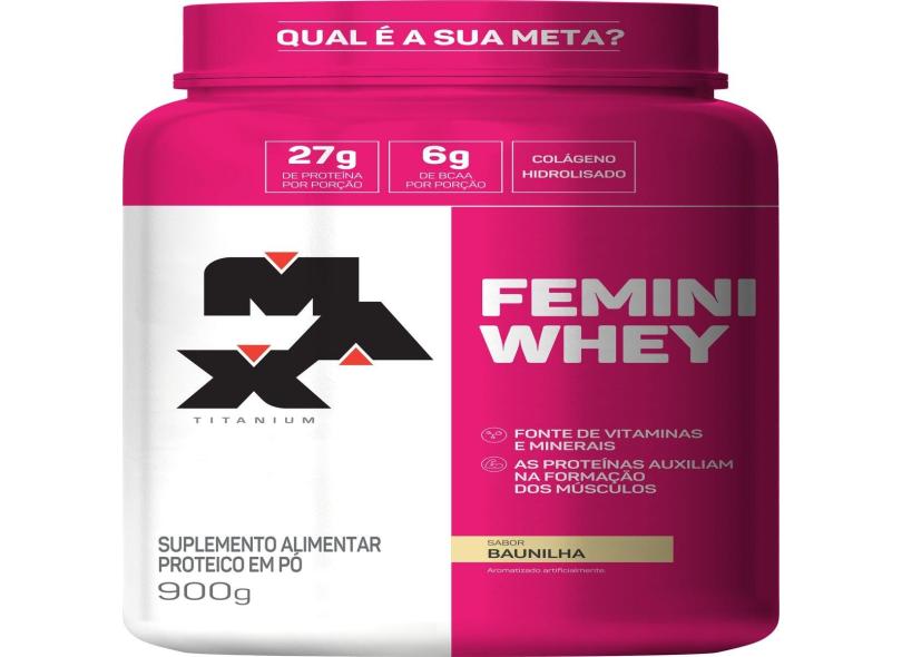 Suplemento Alimentar Proteico Femini Whey Max Titanium Baunilha 900g ...