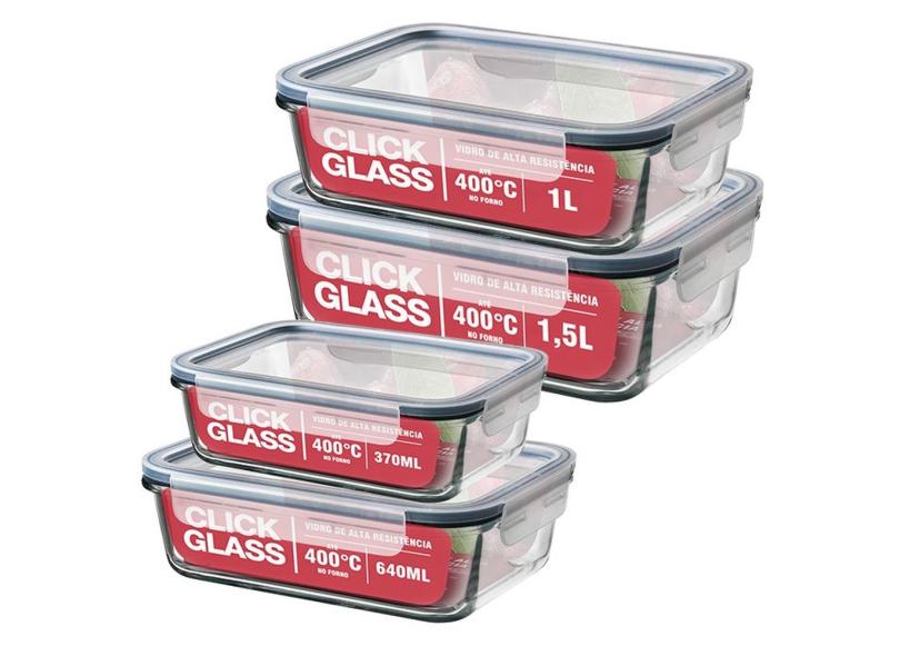 Kit 4 Potes de Vidro Herméticos Alta Qualidade Click Glass com o Melhor ...
