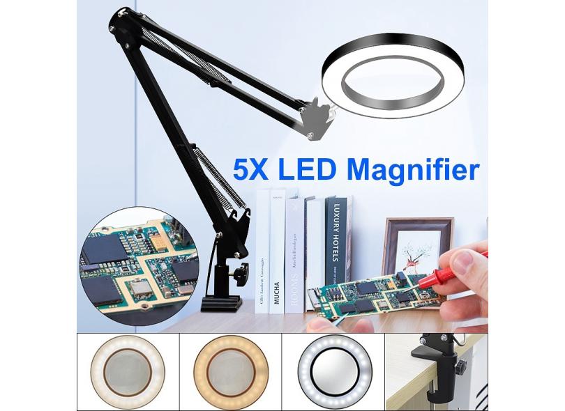 Pro 5X Flexível Lupa de Mesa USB LED Lupa 3 Cores Iluminada Lupa ...