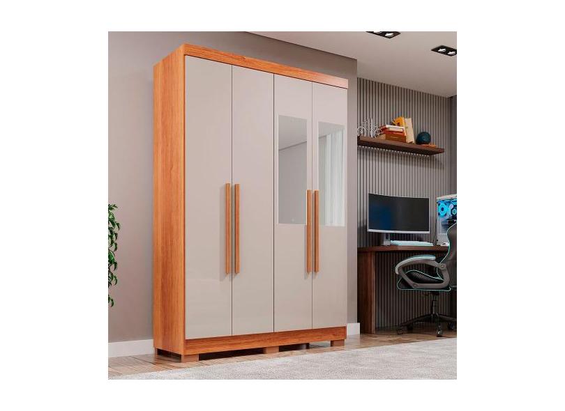 Guarda-Roupa Casal Com Pé 4 Portas Com Espelho 2 Gavetas Recife Sallêt ...