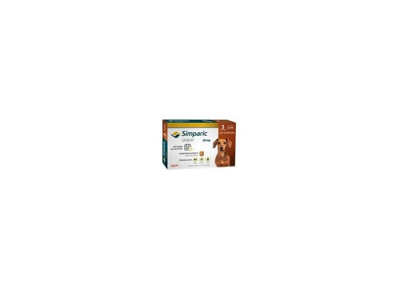 Simparic Antipulgas e Carrapatos 20mg p Cães de 5.1kg até 10kg c 3 ...