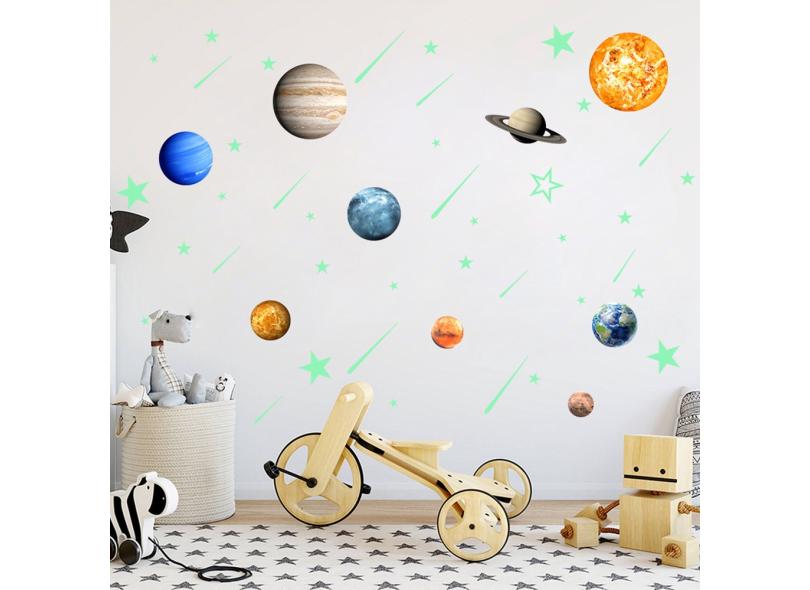 Multicolor Luminosa Adesivo de Parede Conjunto Brilhando 9 Planeta ...