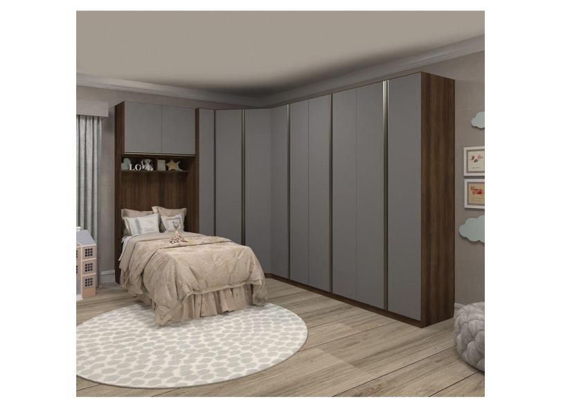 Guarda Roupa De Canto Solteiro 9 Gavetas Dourado c/ Cinza Pu com o ...