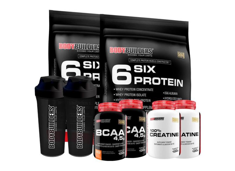 KIT -2x Whey Protein -6 Six Protein 900g +2x BCAA 100g +2x 100% Creatina 100g +2x Coqueteleira ...