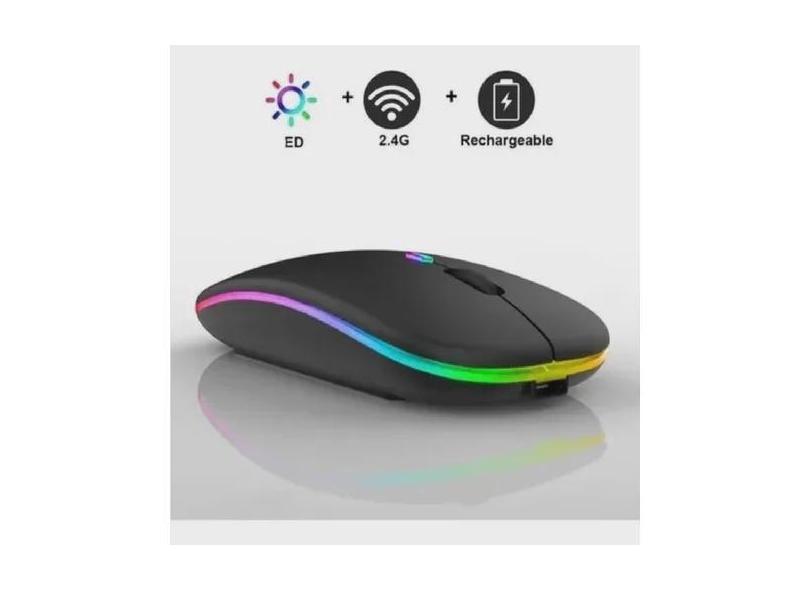 Mouse Optico Sem Fio Recarregável Led Rgb 2.4 Ghz Wirelles USB ...