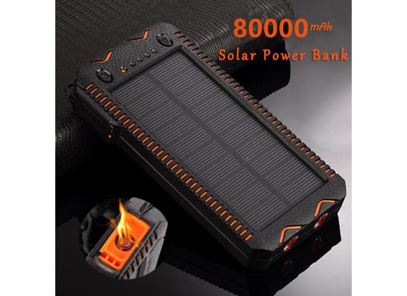 Power bank solar de alta capacidade, 80000mah, carregador de celular ...