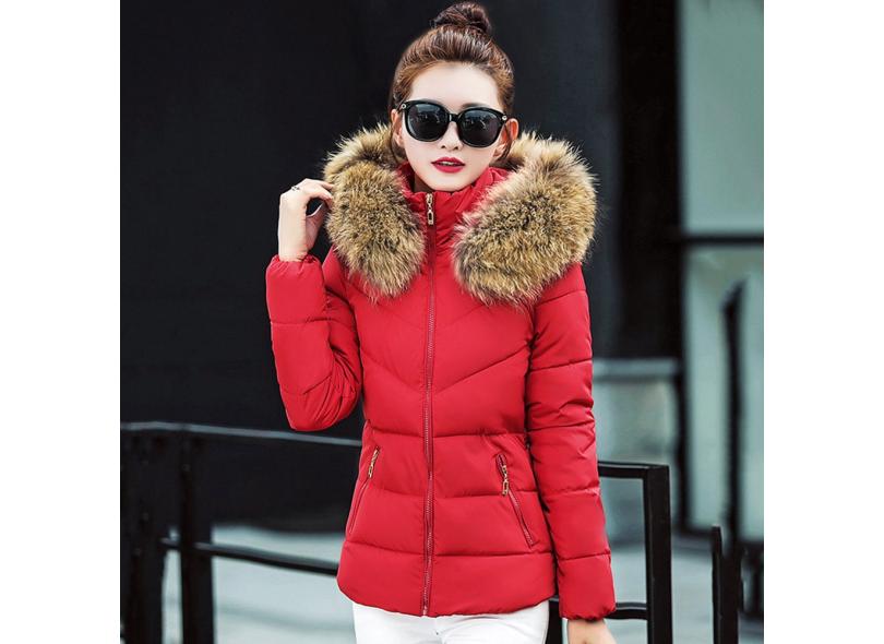 Casaco fino de inverno feminino jaqueta curta com capuz grande gola de ...