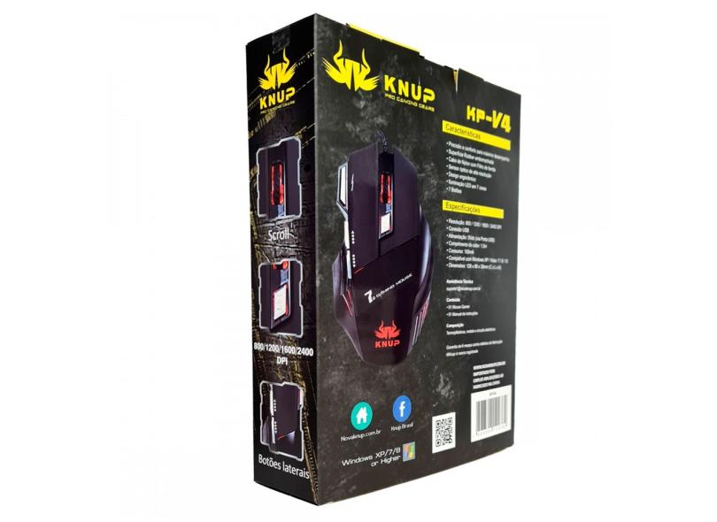 Mouse Gamer Knup 2400 Dpi rgb Usb 7 Botões Superfície Runner com o ...