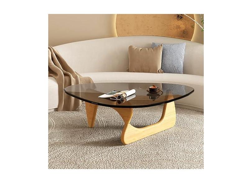 Mesa de centro triangular de vidro, mesa de centro moderna de meados do ...