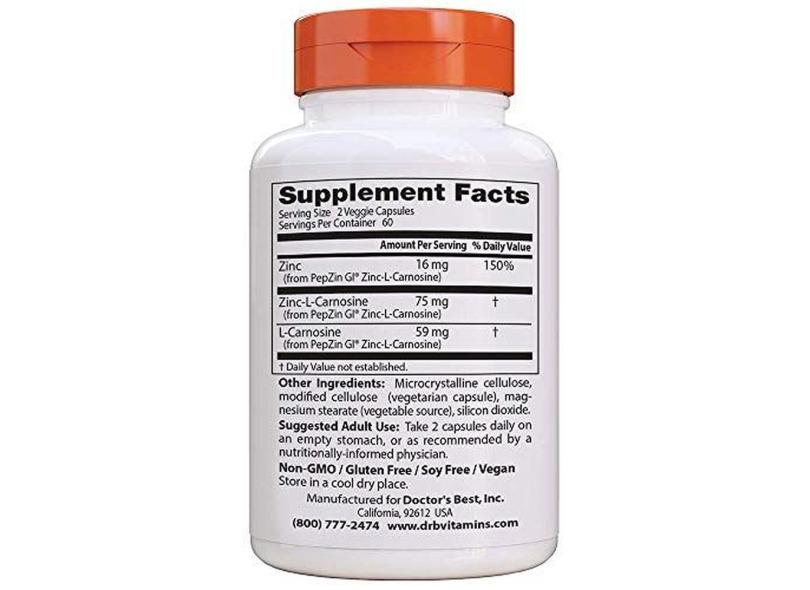 PepZin GI Complexo de Zinco-L-Carnosina Doctors Best - 120 Cápsulas ...