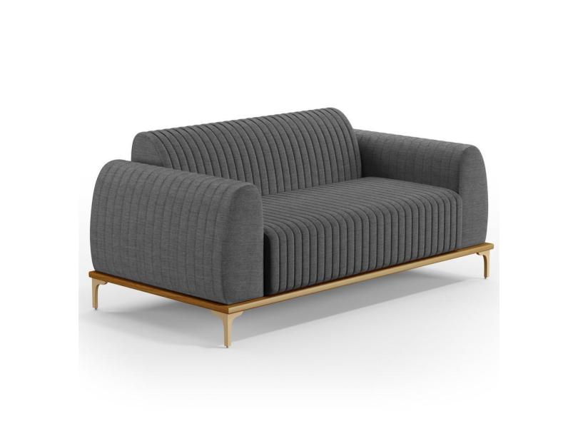 Sofá 150cm 2 Lugares Base Gold Molino D06 Linho C-416 Cinza Escuro ...