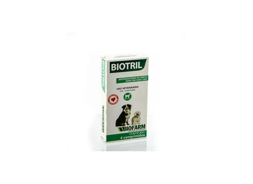 Biotril Antiparasitário Amplo Espectro Cães BioFarm 4 comprimidos com o ...