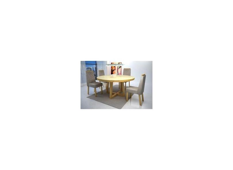 Mesa de Jantar Redonda River Off White com Vidro 4 Cadeiras Noce em ...