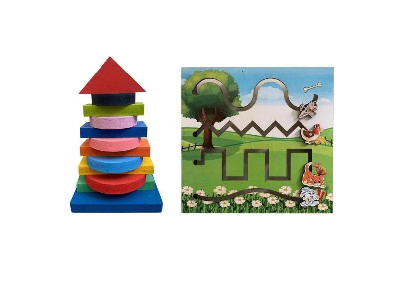 Kit Pirâmide Encaixe Multiformas E Painel Psicomotor Animal com o ...