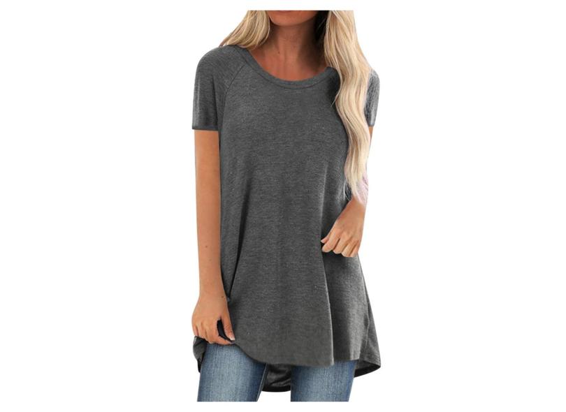 Blusa T-shirt Feminina Moda Plus Size Decote Redondo Manga Curta -Veja ...