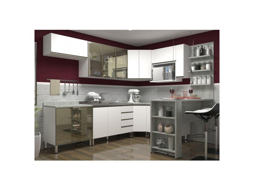 Cozinha Modulada Completa Com Tampo 13 Peças Branco Vidro com o Melhor ...