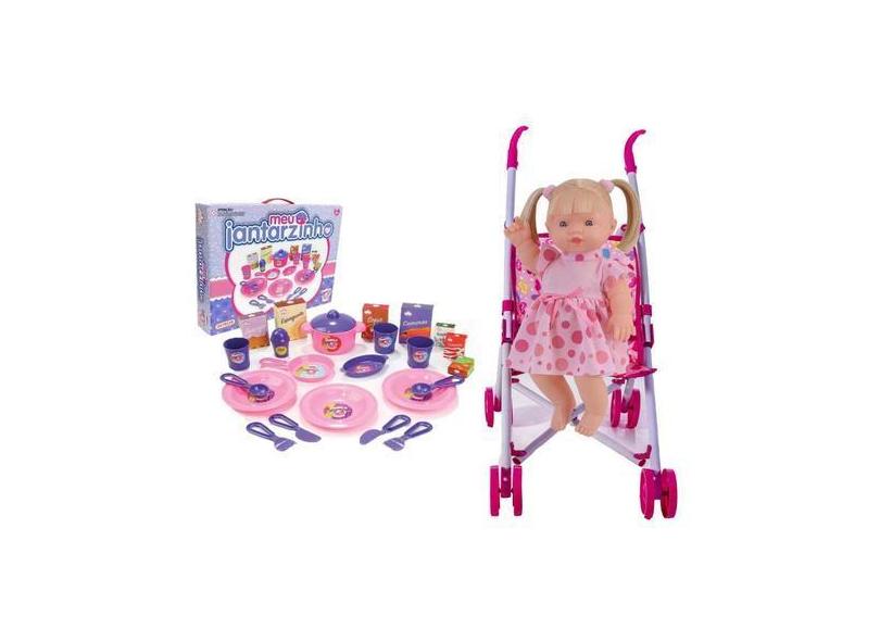 Boneca Mais Kit Jantar Com Comidas E Utensílios E Carrinho - Adijomar ...