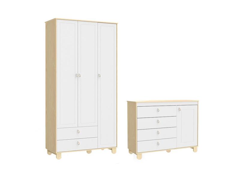 Jogo De Quarto Infantil Com Cômoda 1 Porta 4 Gavetas E Guarda Roupa 3 ...