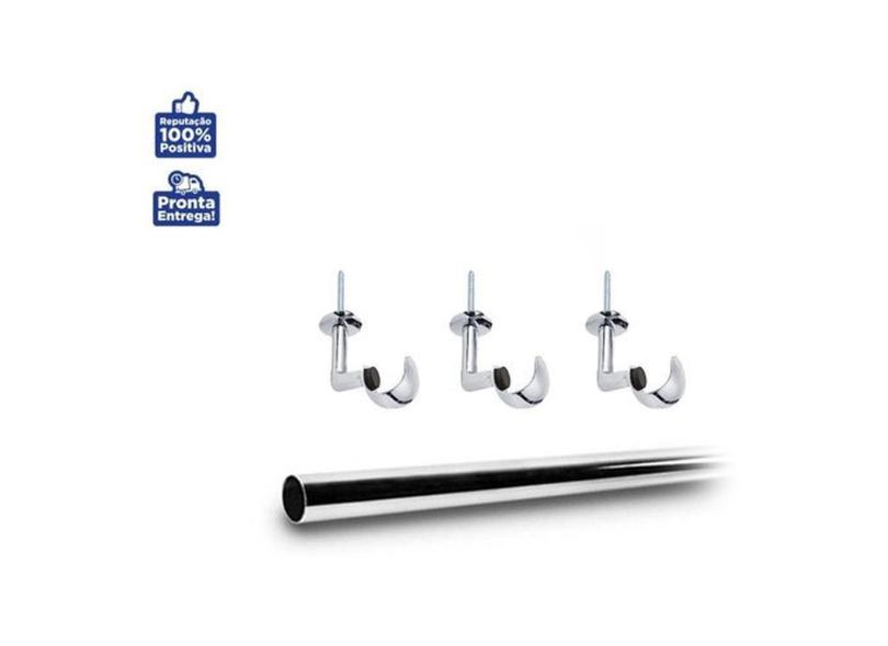 Kit Varão 19mm Cromado 2,50m Com Suportes De Teto (alumínio) com o ...