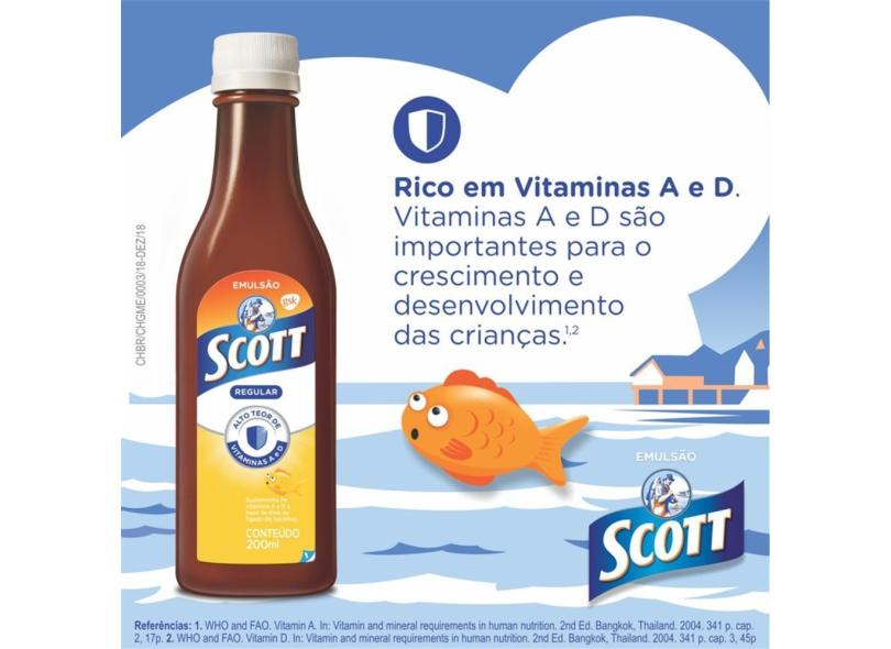 Emulsão Scott Óleo De Fígado De Bacalhau Sabor Regular 200ml com o ...