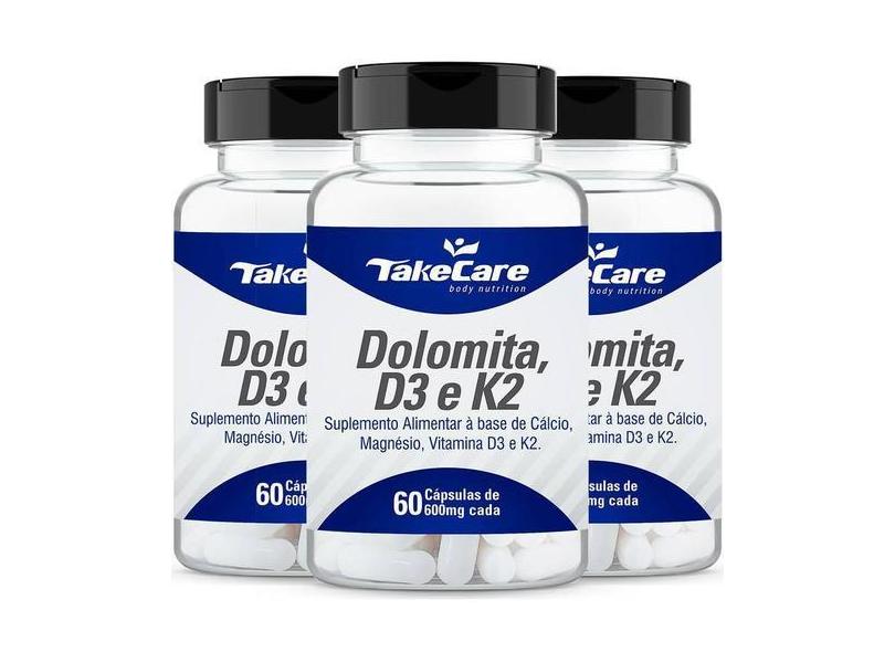 Dolomita + Vitaminas D3 K2 600Mg 60Cps Take Care Kit 3 Potes com o ...