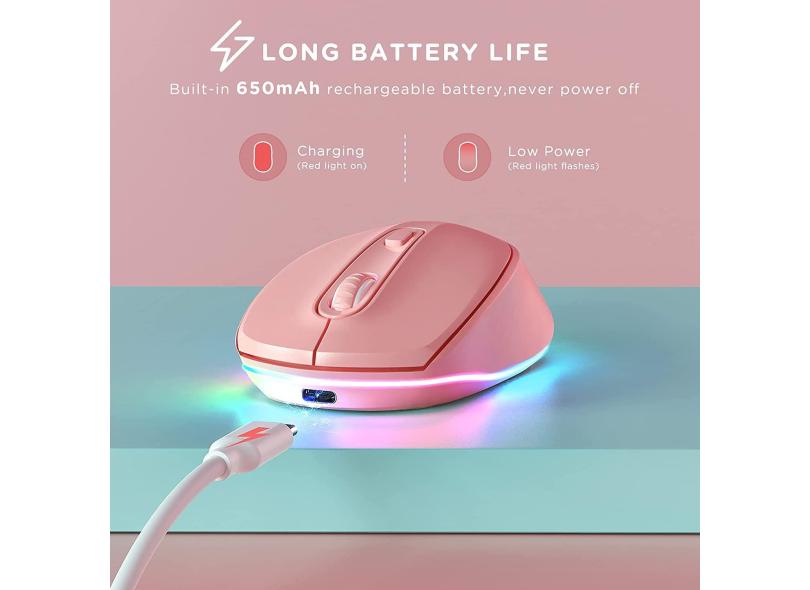 Mouse sem fio LED, seenda Ultra Silent Rechargeable Light Up Mouse com ...