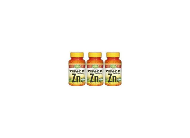 Zinco Zn Bisglicinato Unilife 60 Cápsulas 500mg Kit 3 Unidades com o ...