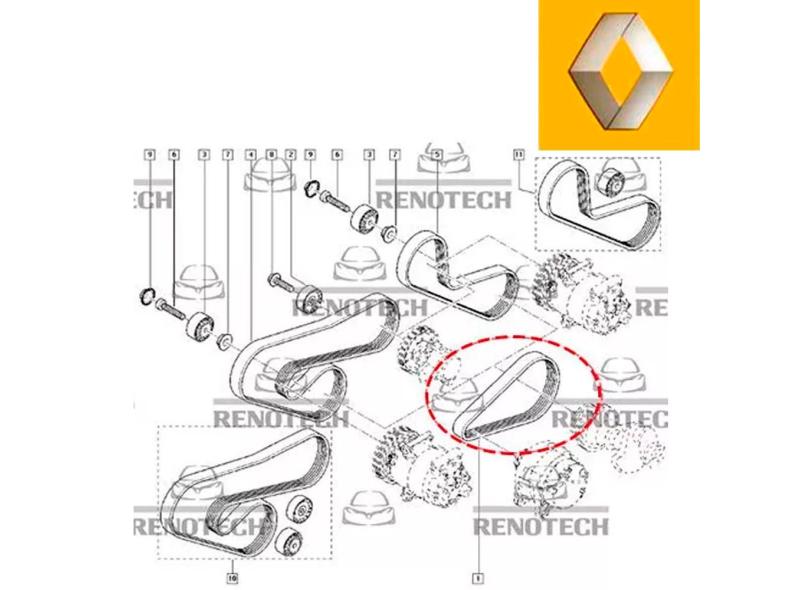 8200830182 - CORREIA DO ALTERNADOR PARA RENAULT COM MOTORES 1.0 8V E ...