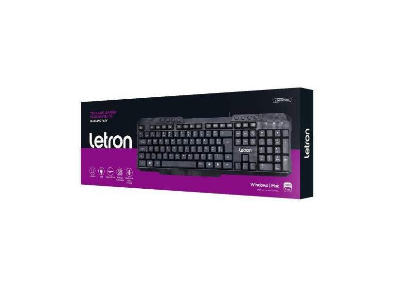 Teclado Gamer Player Preto Membrana Tecla Multimidia Ergonômico Letron ...